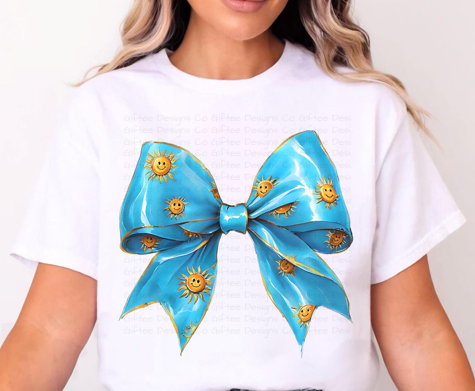 Summer Coquette Bow PNG, Coquette Shirt Png, Smiling Sun Png, Blue Bow ...