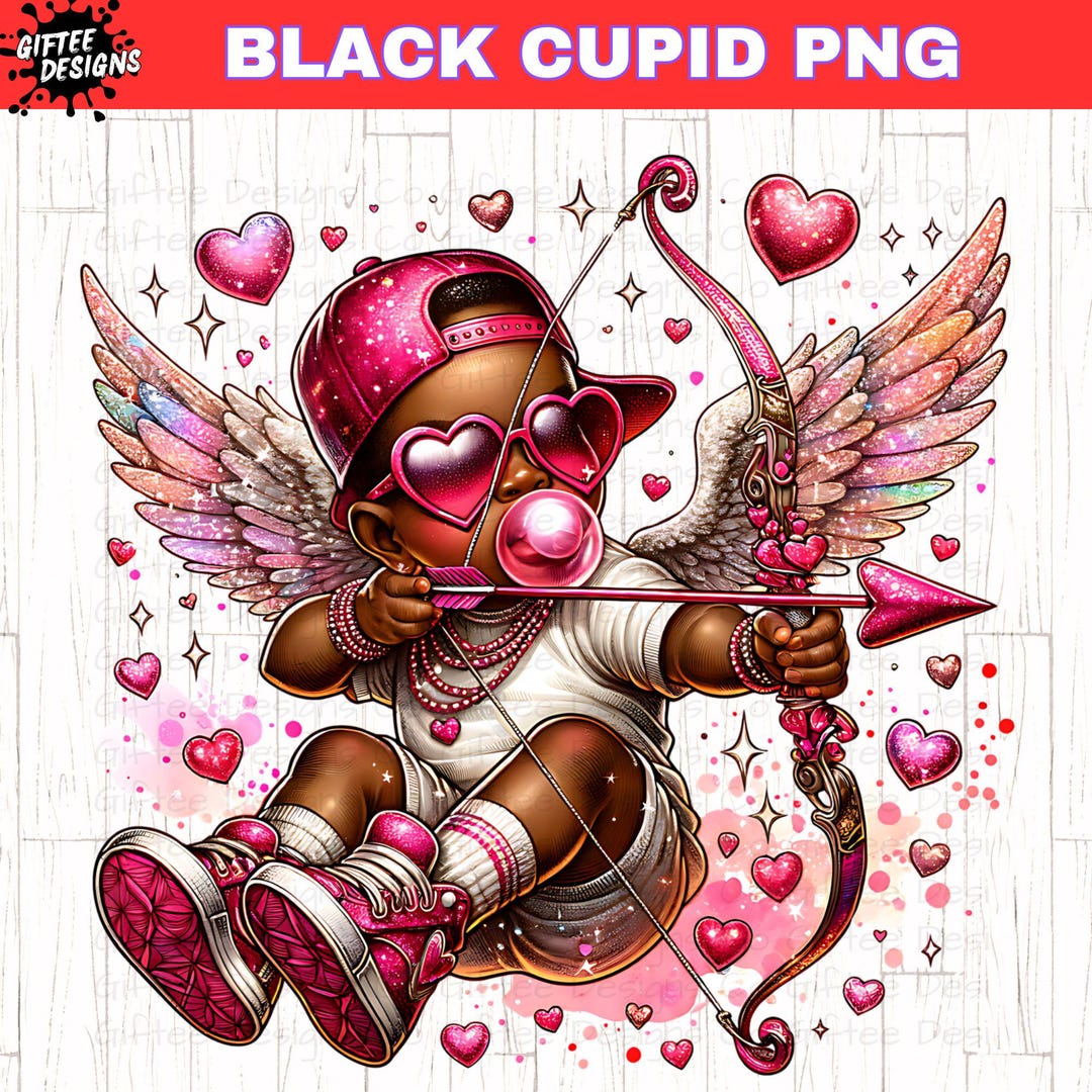 Black Cupid Blowing Bubble PNG, Black Valentines Png, African American ...