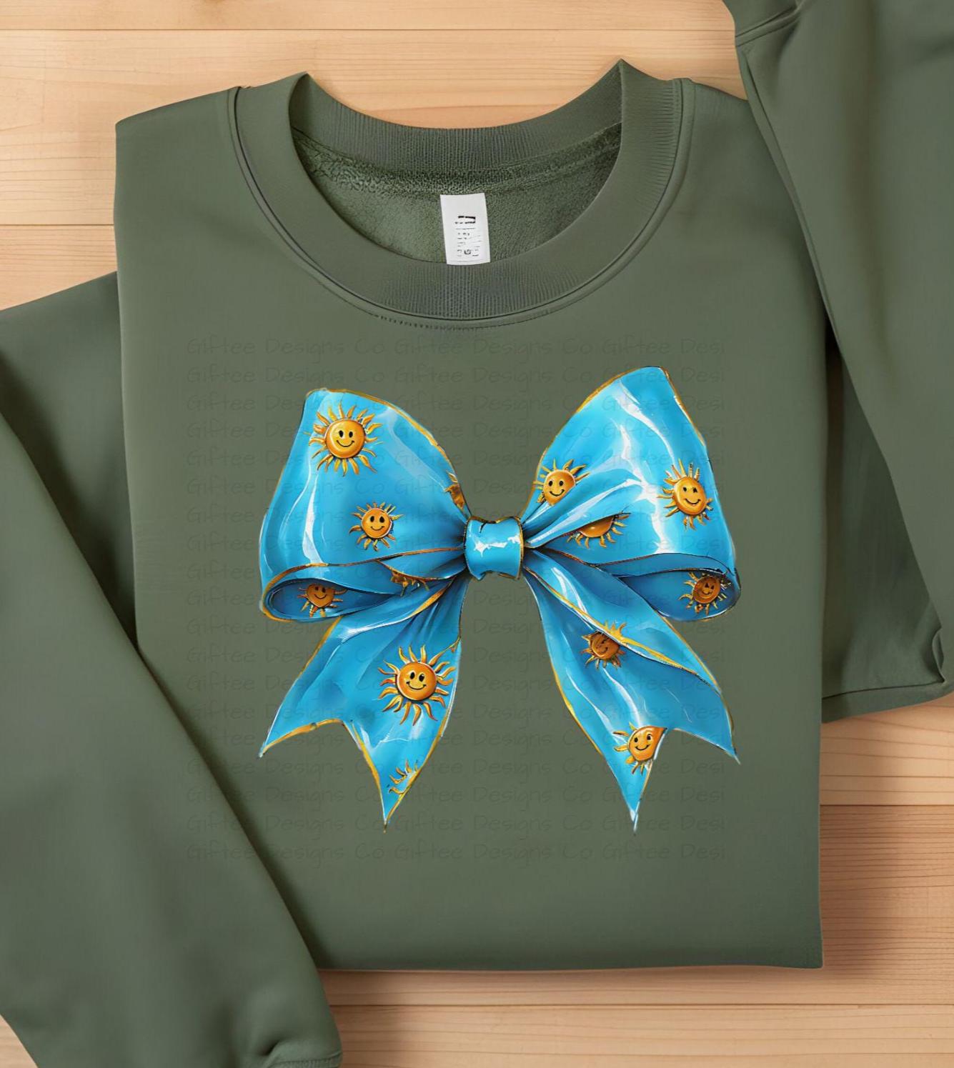 Summer Coquette Bow PNG, Coquette Shirt Png, Smiling Sun Png, Blue Bow ...