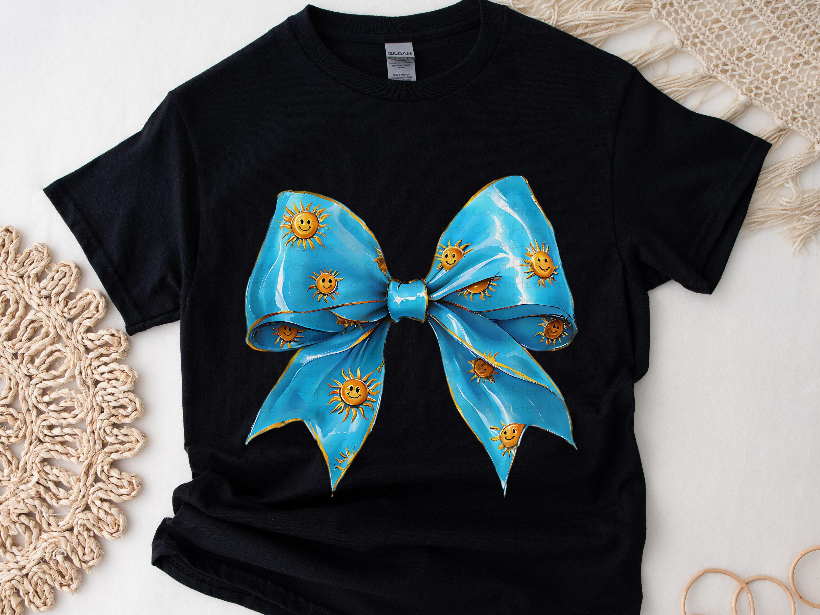 Summer Coquette Bow PNG, Coquette Shirt Png, Smiling Sun Png, Blue Bow ...