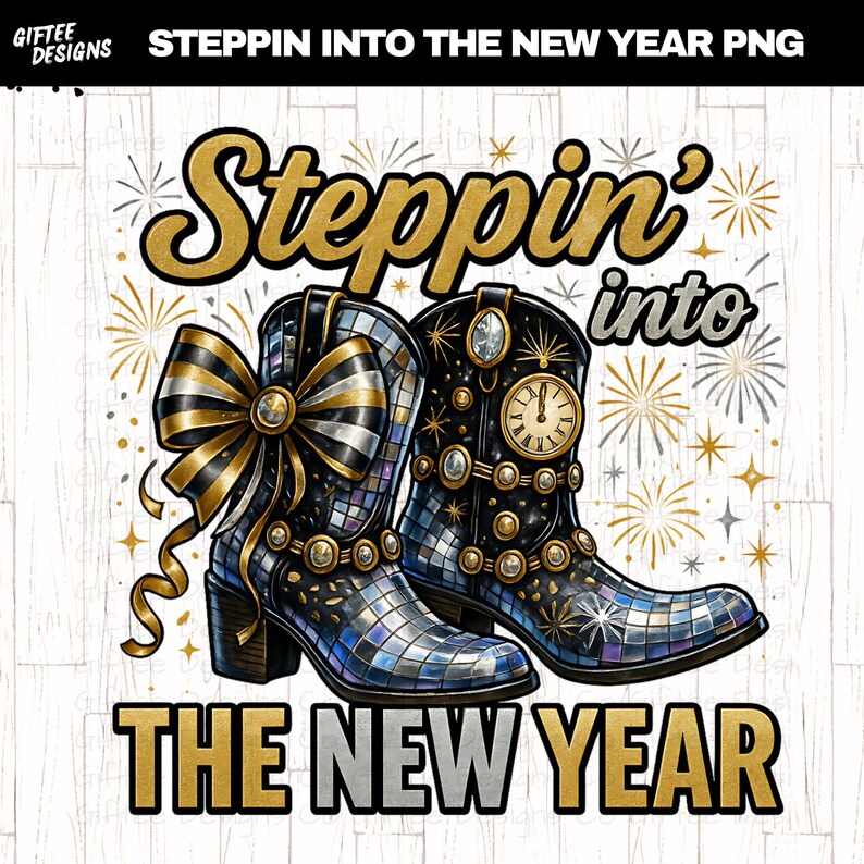 Steppin Into the New Year 2026 PNG, Disco Cowboy Boots Png, Coquette ...