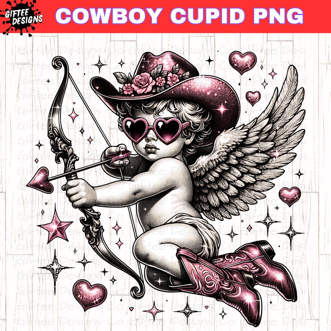 Retro Cupid With Sunglasses PNG, Valentine Shirt Png, Pink Cowboy Hat ...