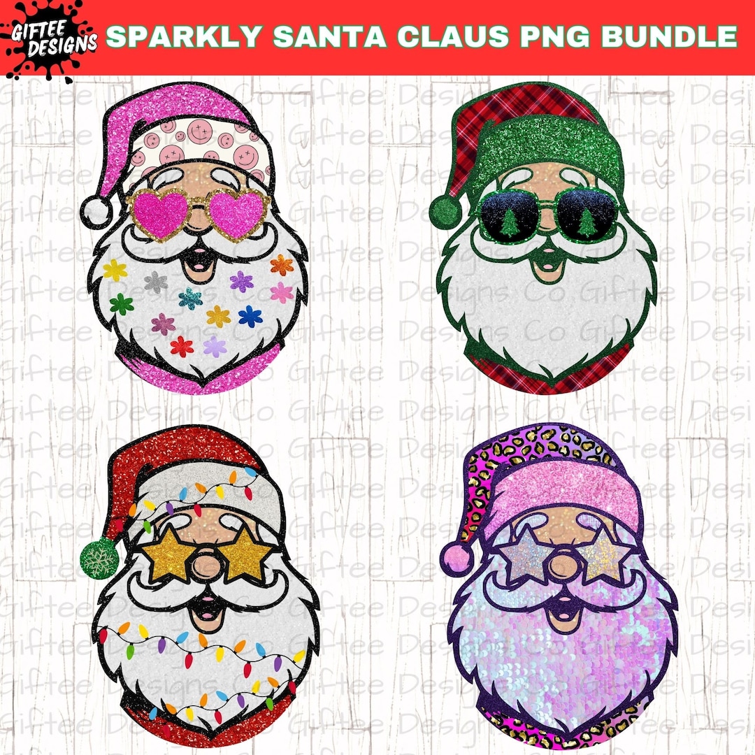 Santa Claus PNG Bundle, Sparkly Santa Png, Pink Santa Png, Christmas ...