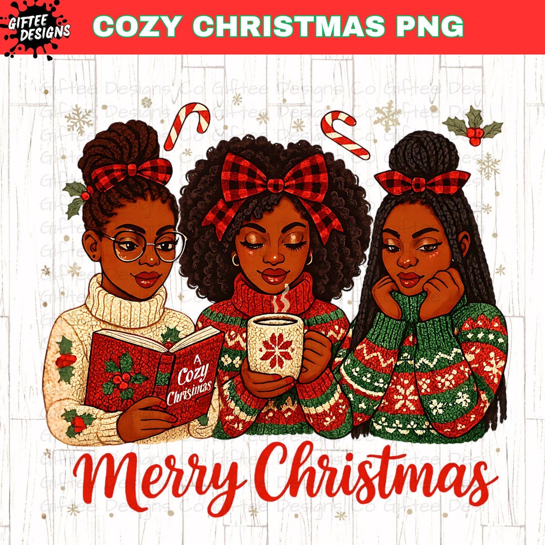 Black Woman Merry Christmas PNG, Cozy African American Christmas Design, Melanin Homebody Club ...
