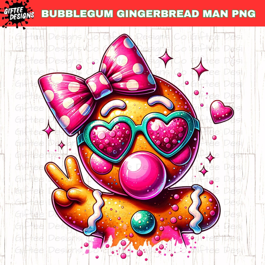 Pink Gingerbread Man Blowing Bubble PNG, Pink Christmas Png ...