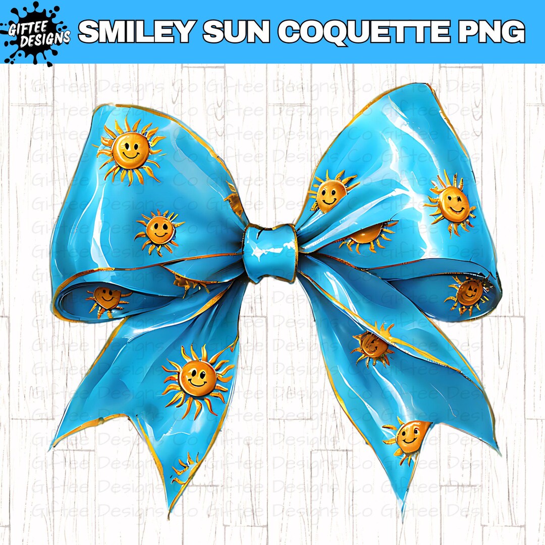 Summer Coquette Bow PNG, Coquette Shirt Png, Smiling Sun Png, Blue Bow ...