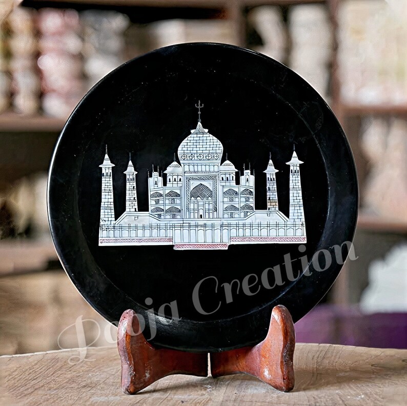 Black Marble Taj Mahal Plate for Home and Wall Decor and Gift Purpose ...