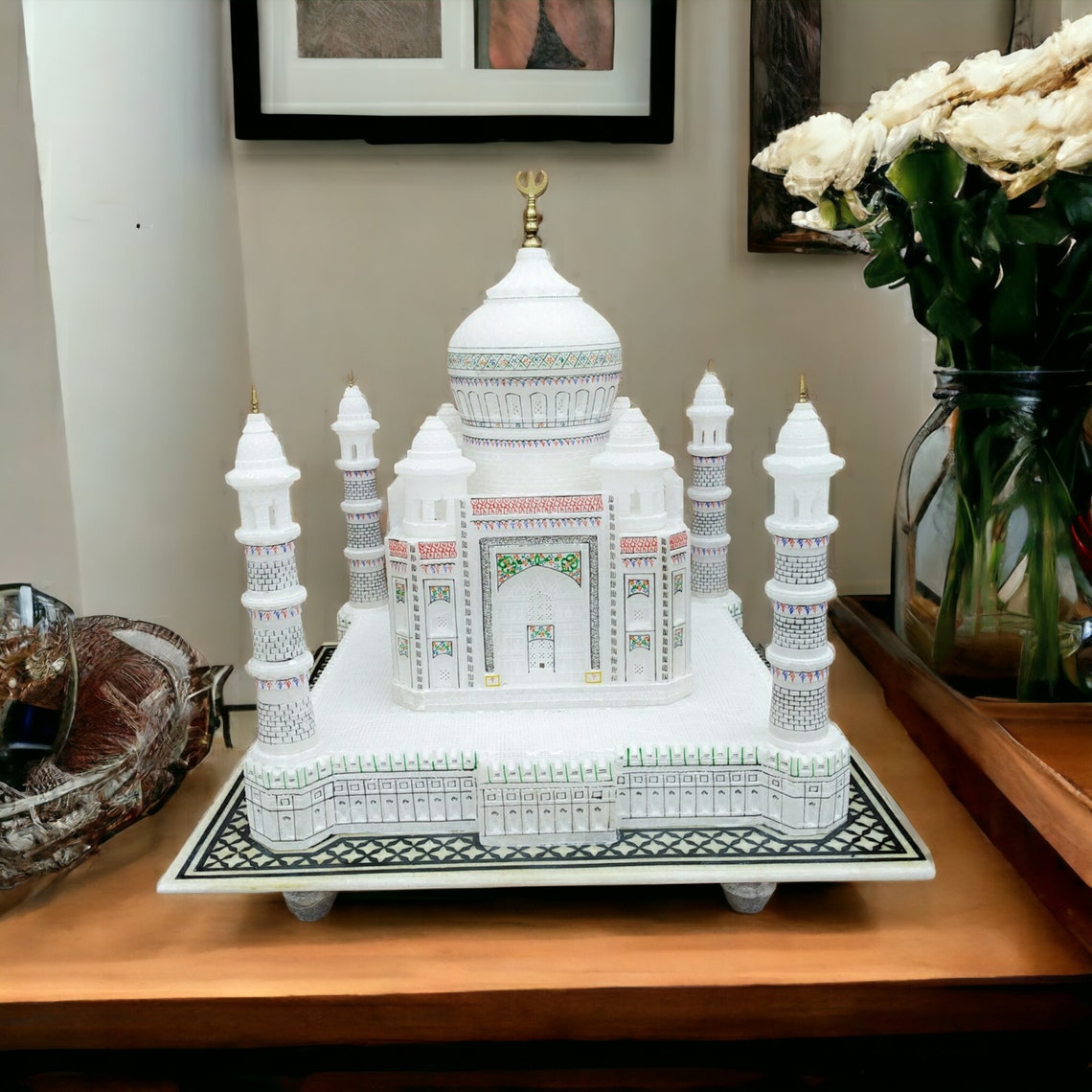 Handicraft White Makrana Marble Taj Mahal Replica Statue Home Showpiece ...