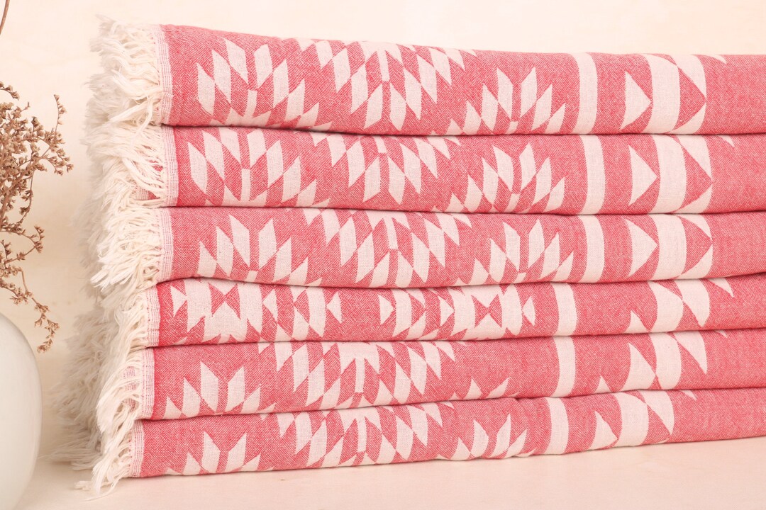 Buy 56x83 Inches Red Cotton Throw, Monogram Blanket, Bedspread, Custom ...