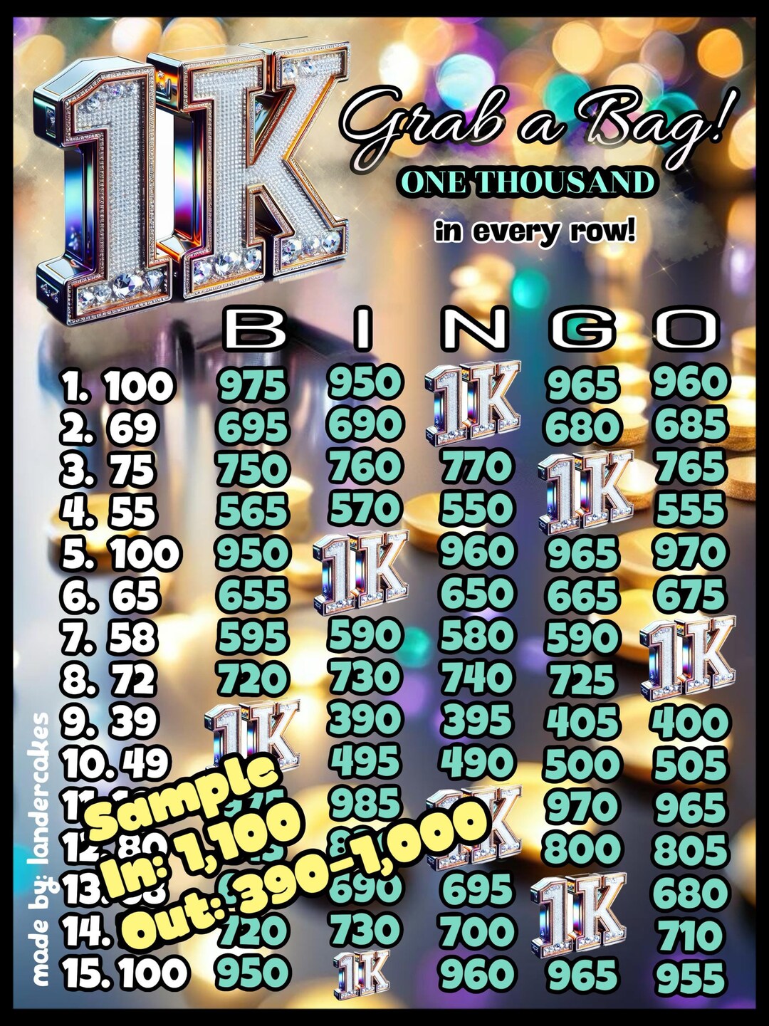 2 Boards 1K in Every Row Pick Your Prize PYP Downloadable Bingo Board ...