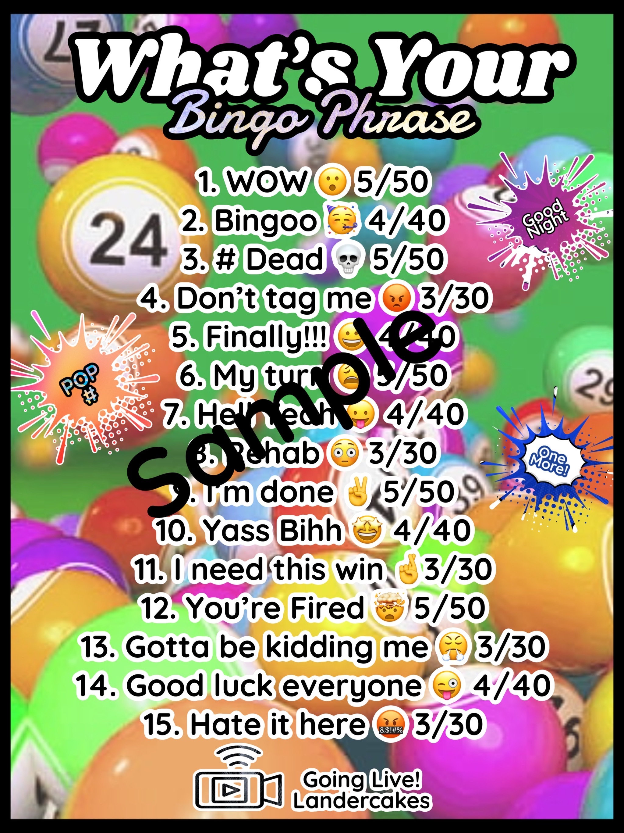 5 Board Variety Pack! Bingo Phrases Pick Your Pay PYP Pick Your Prize ...