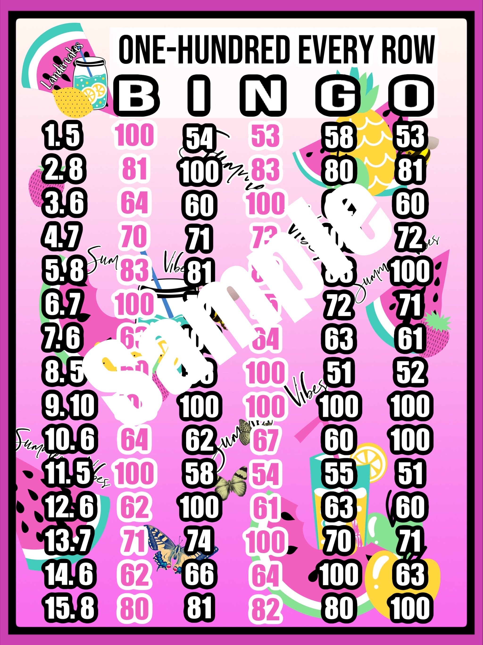 3 Boards! 60 75 100 in Every Row Summer Pick Your Prize PYP Pick Your ...