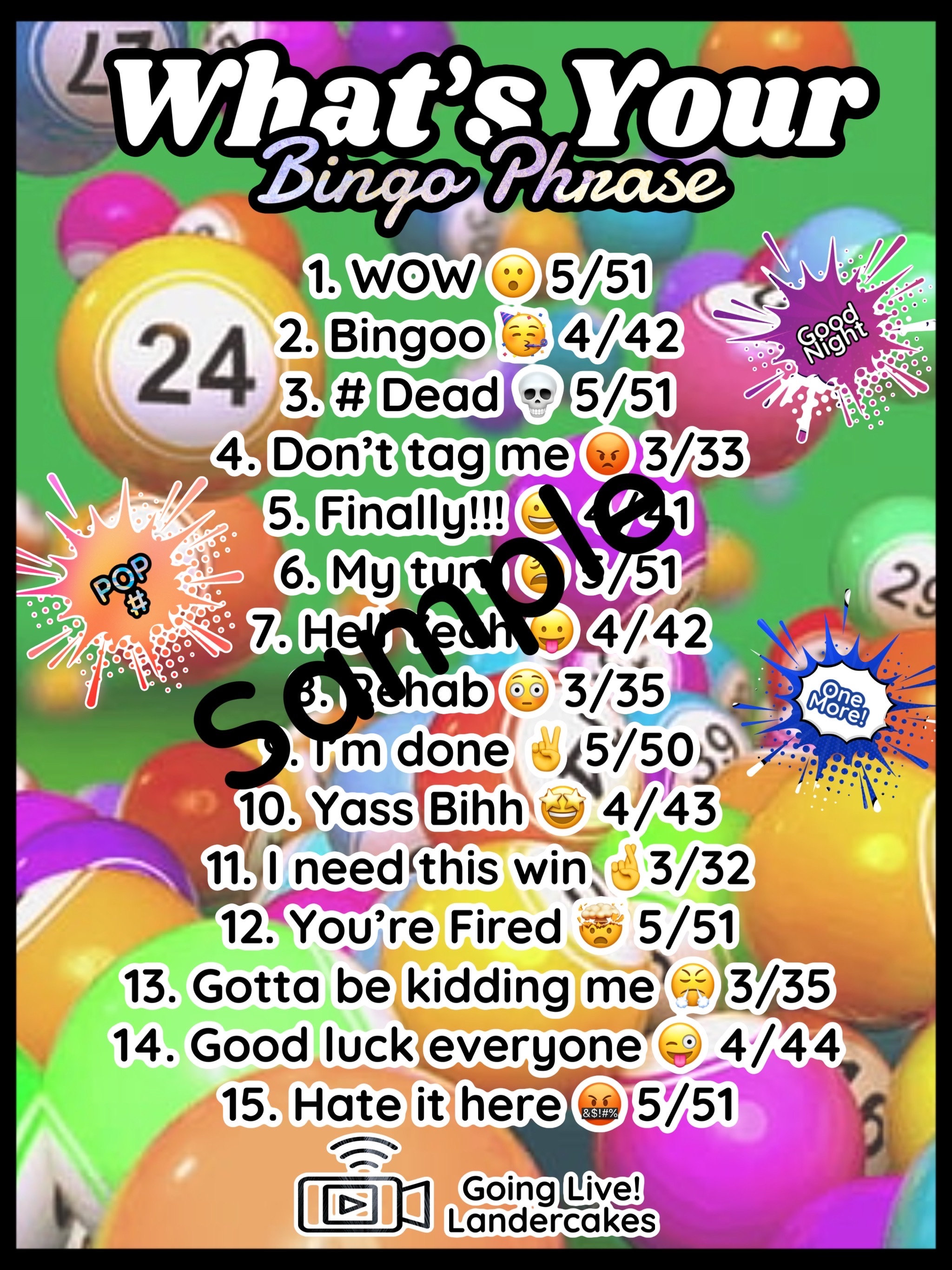 5 Board Variety Pack! Bingo Phrases Pick Your Pay PYP Pick Your Prize Downloadable Bingo Board ...