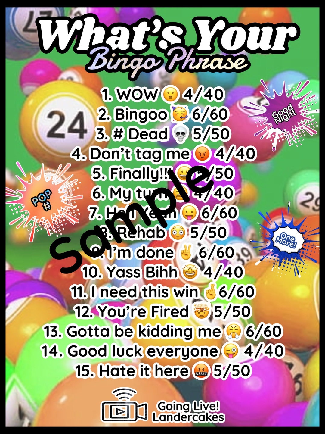 5 Board Variety Pack! Bingo Phrases Pick Your Pay PYP Pick Your Prize ...