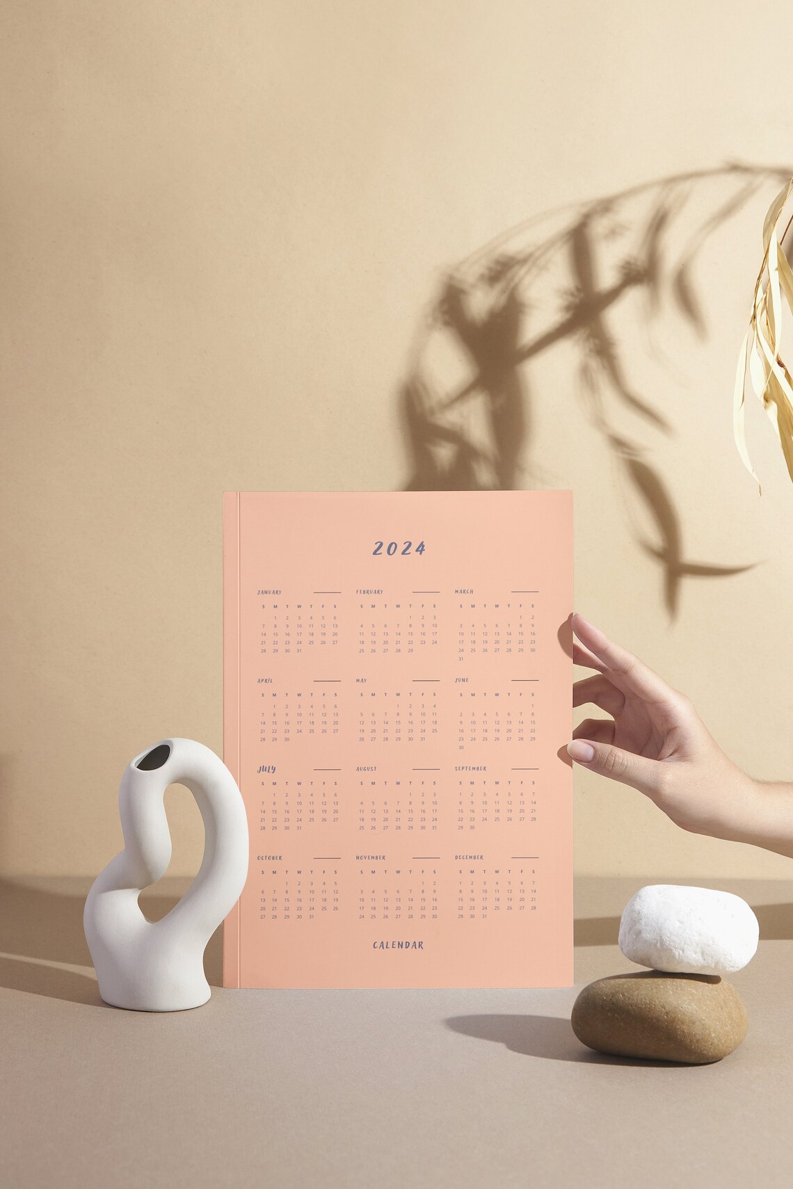 Peach Fuzz Minimalist Calendar 2024, Calendar Planner With All Months ...