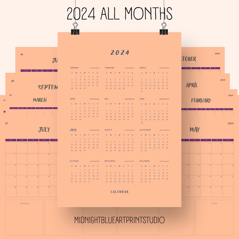 Peach Fuzz Minimalist Calendar 2024, Calendar Planner With All Months 2024, 2024 Color of the ...