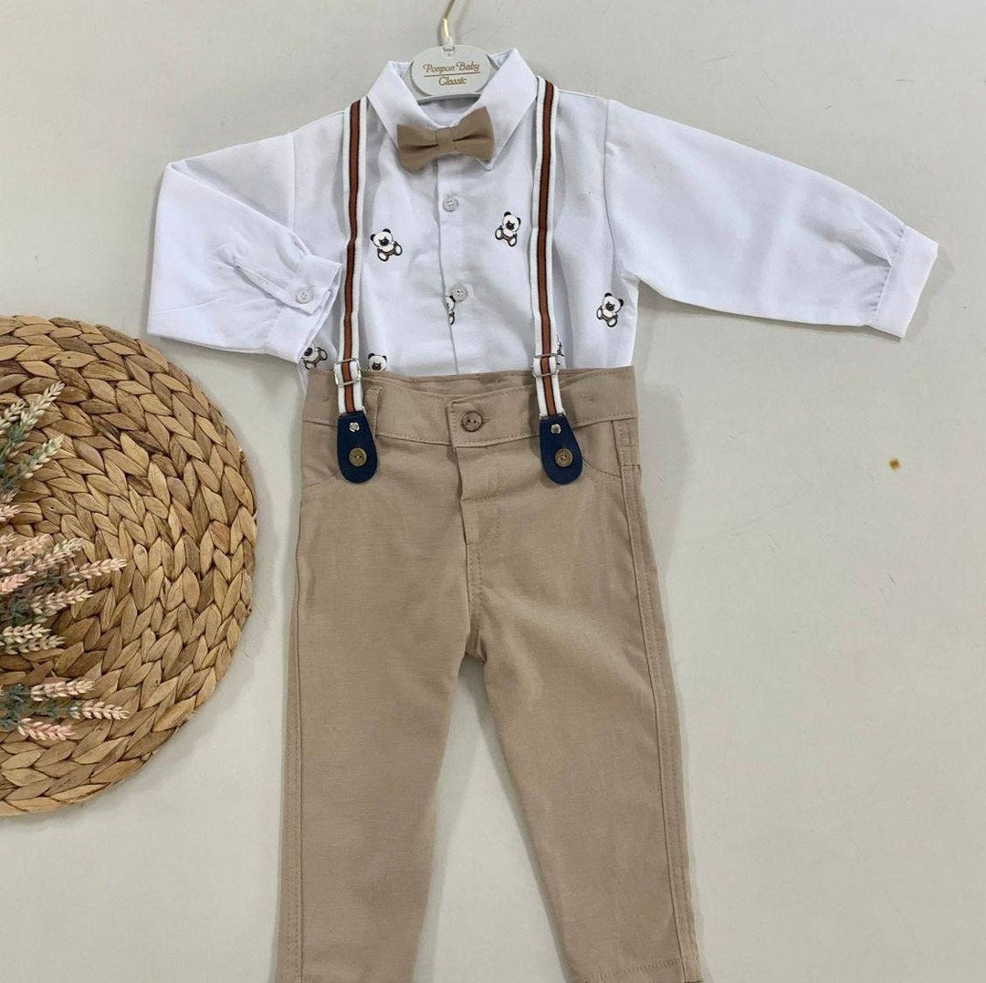 Ring Bearer Baby Boy Christening Wedding 4 Pc Linen Blend Bow Tie Suit ...