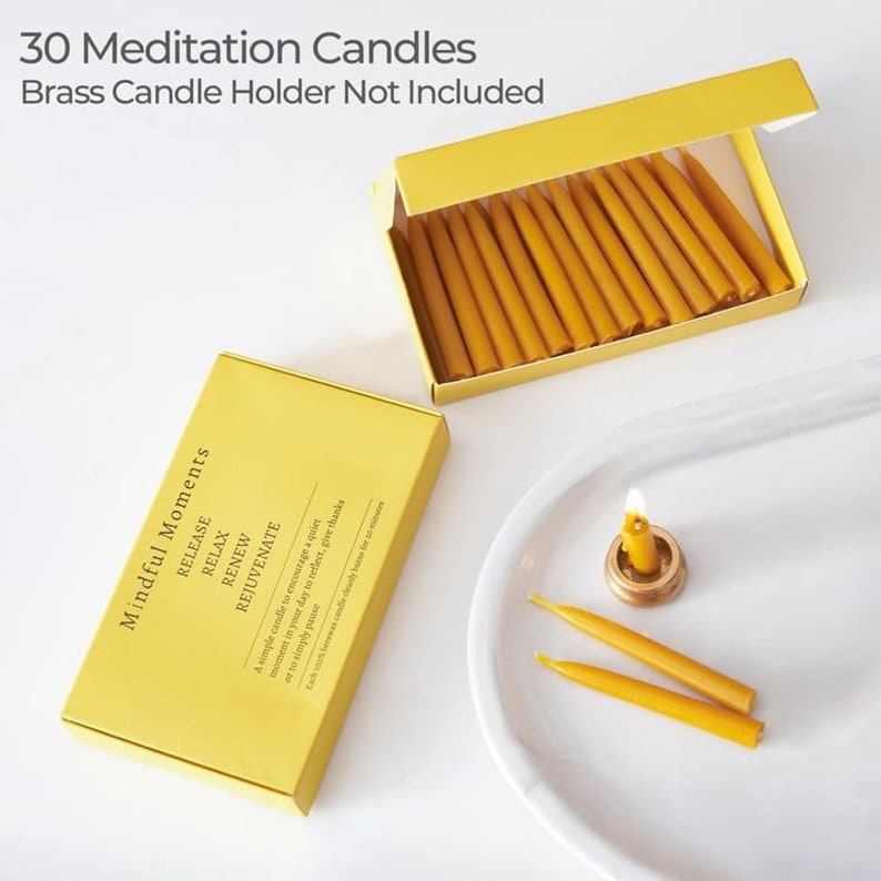 Mindful Meditation Candle Refill Set With 30 Mini Taper Candles - 1 ...