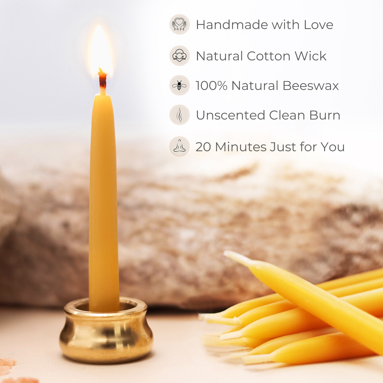Mindful Meditation Candle Refill Set With 30 Mini Taper Candles - 1 ...