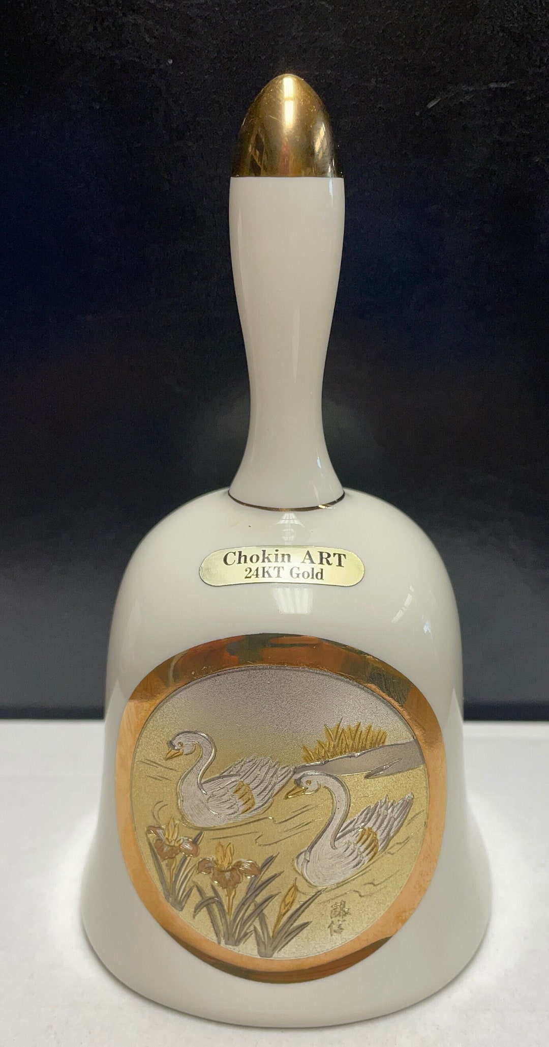 Chokin Art White and Gold Bell With Geese/swans Bell Made in Japan ...