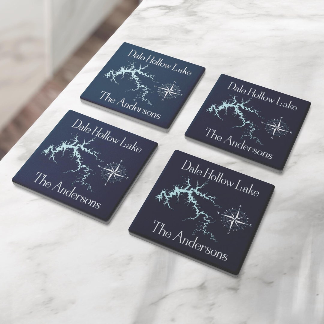 Custom Lake Map Stone Coasters, Set of 4 Lake Coasters Personalized ...