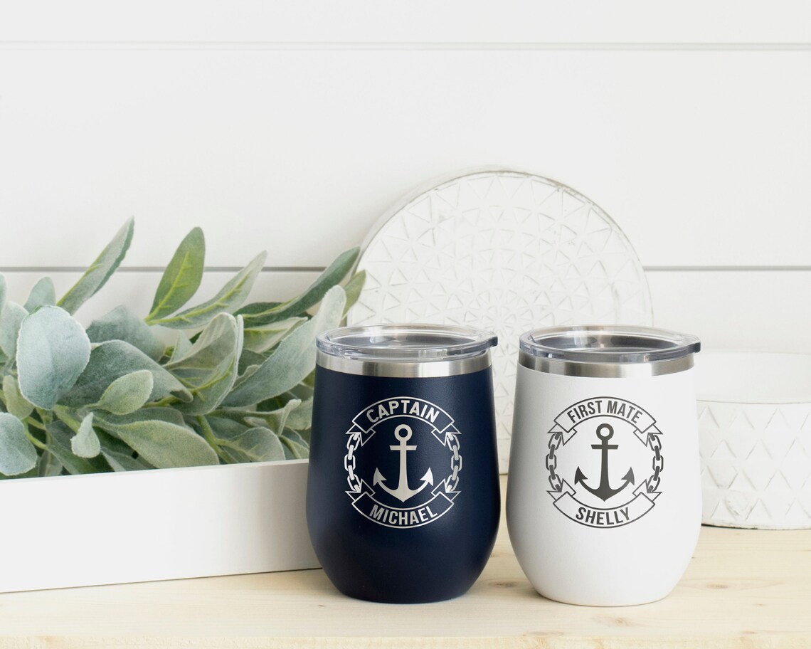 Personalized Captain First Mate Cups Nautical Tumbler Boat Captain Gift ...