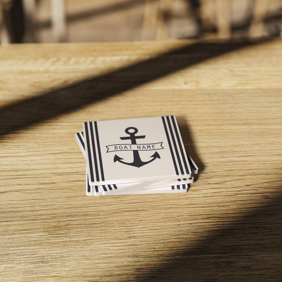 Personalized Boat Coasters: Nautical Anchor Design, Set of 4 - Etsy