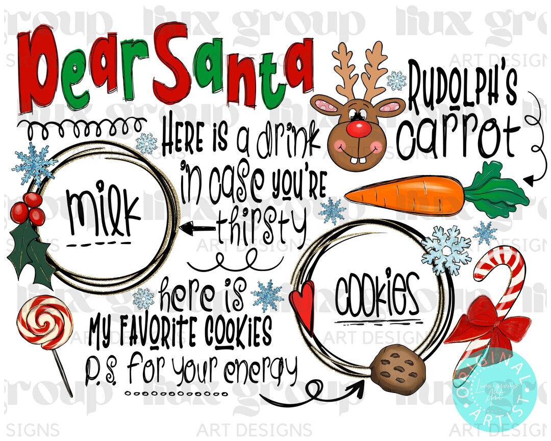 Dear Santa Tray Hand Drawn PNG, Cookies for Santa Tray Png, Santa ...