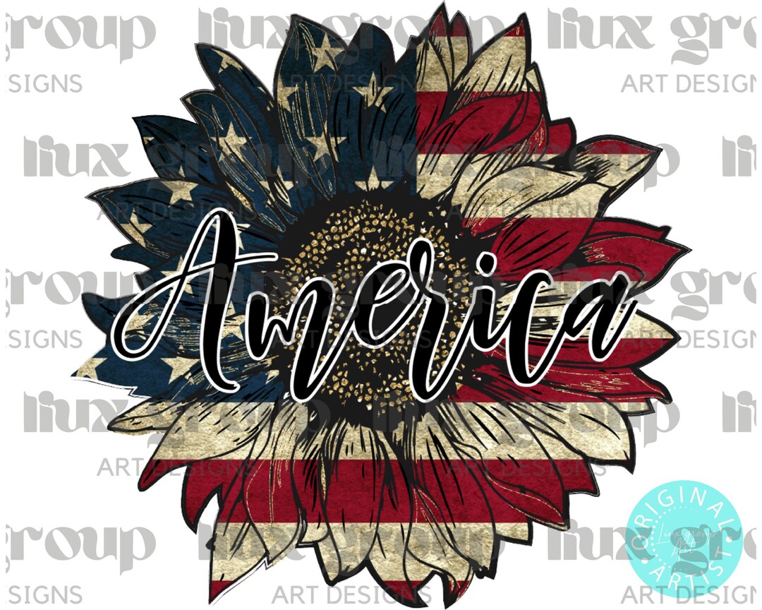 America Sunflower PNG Sublimation Design Download, American Flag ...