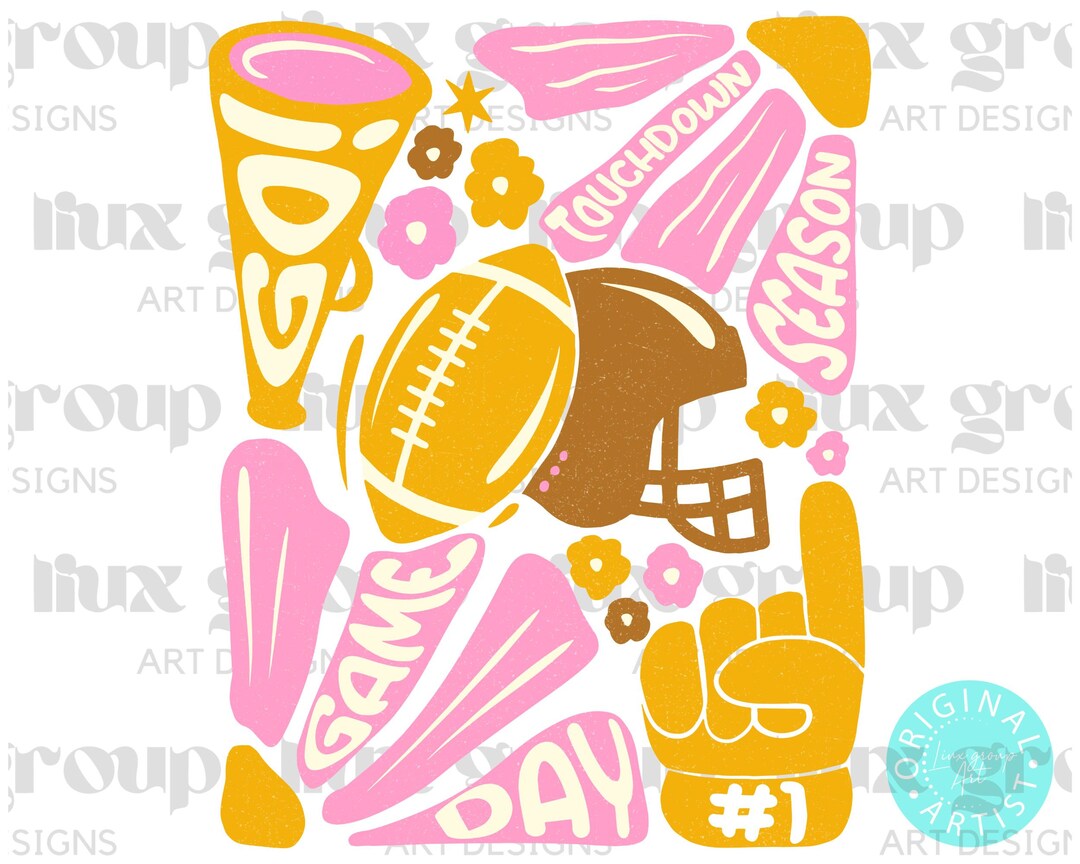 Football Game Day Retro Pink and Yellow Gold Png, Game Day Football Png ...