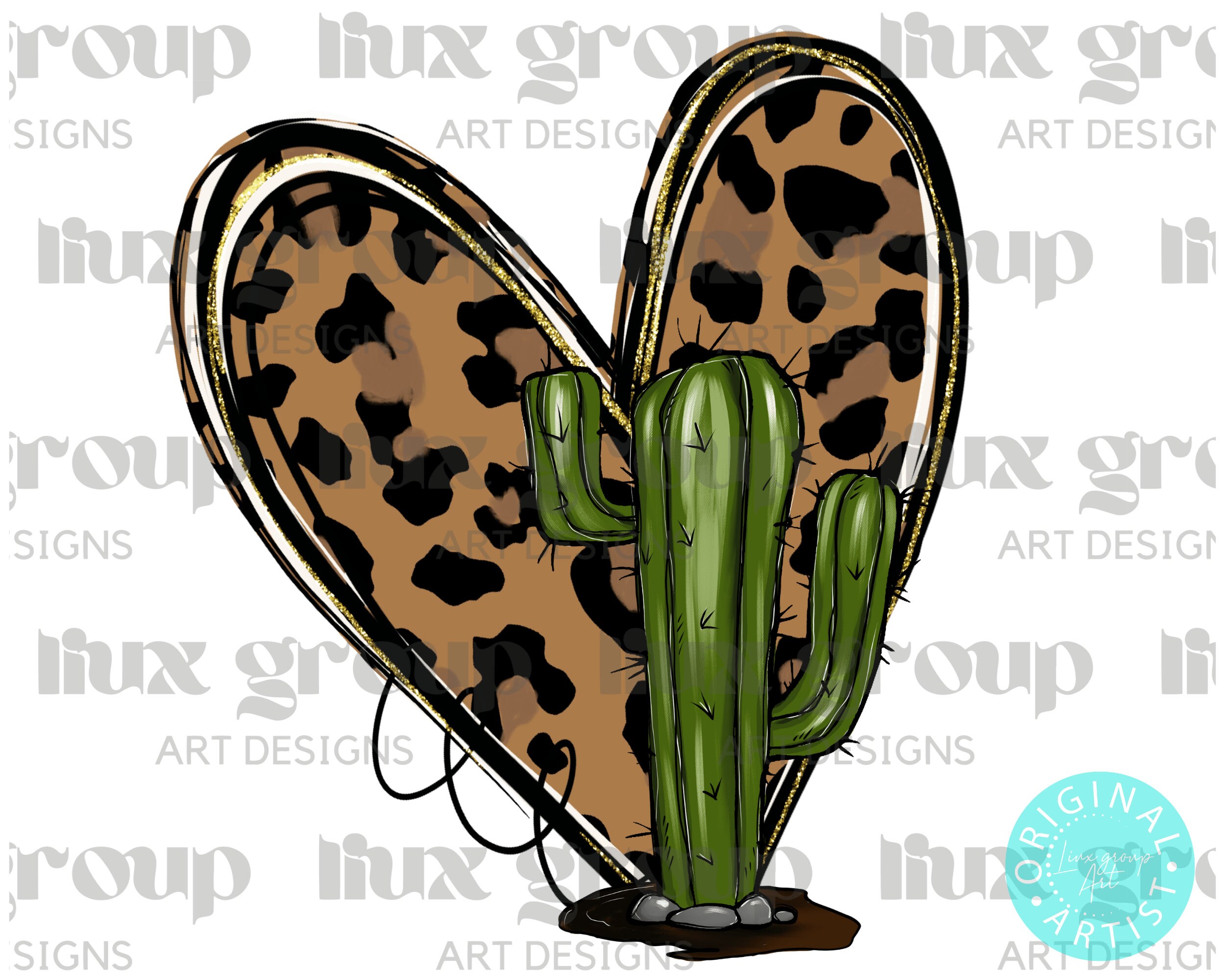 Cactus and Leopard Heart PNG Sublimation Design Download, Cactus Png ...