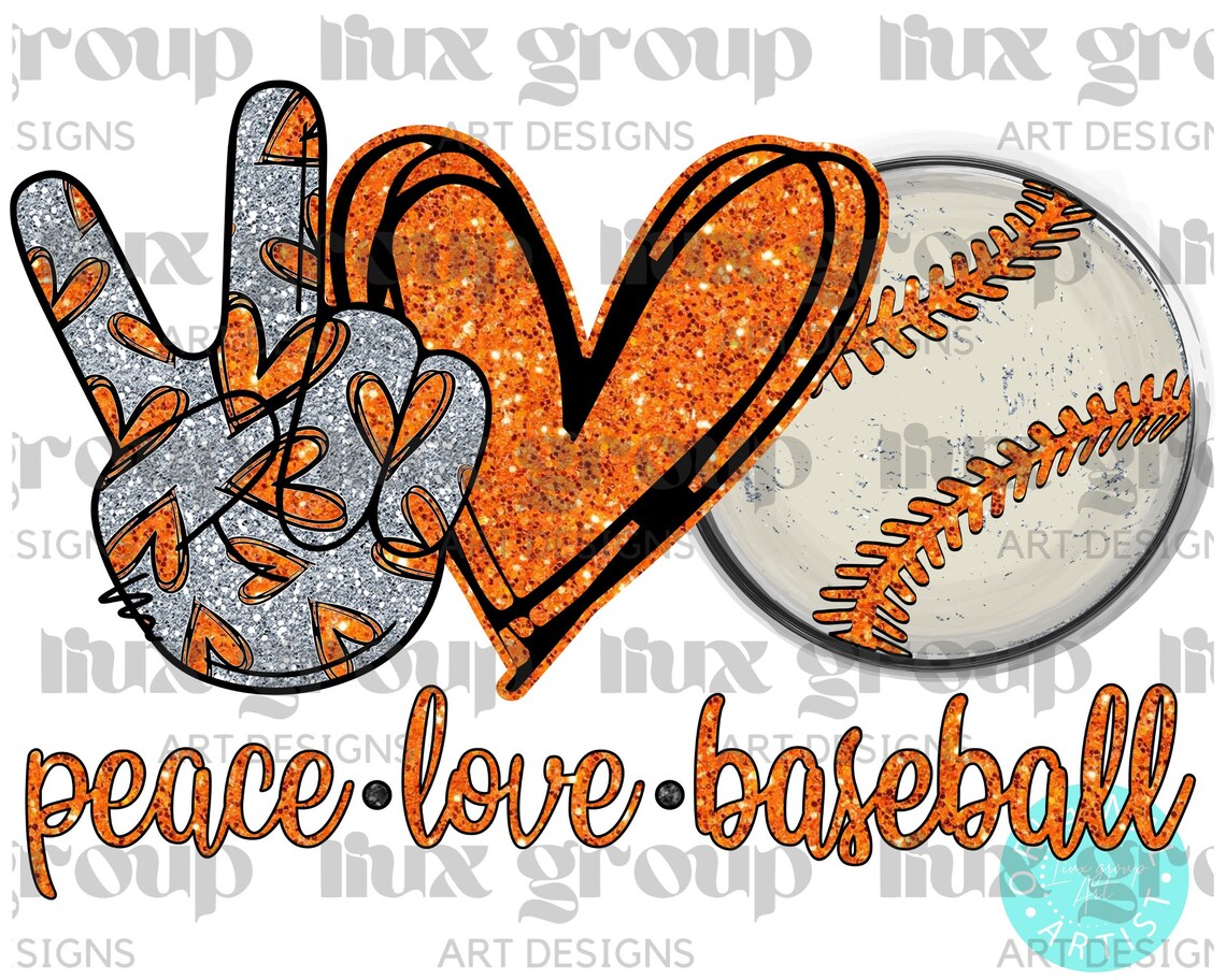 Peace Love Baseball PNG, Baseball Sublimation Design, Baseball Orange ...