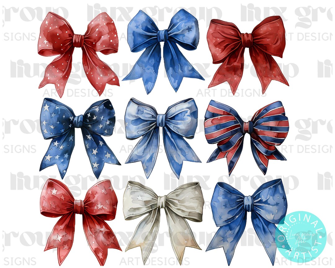 Patriotic Bows PNG Sublimation Design Download, American Coquette Bows ...
