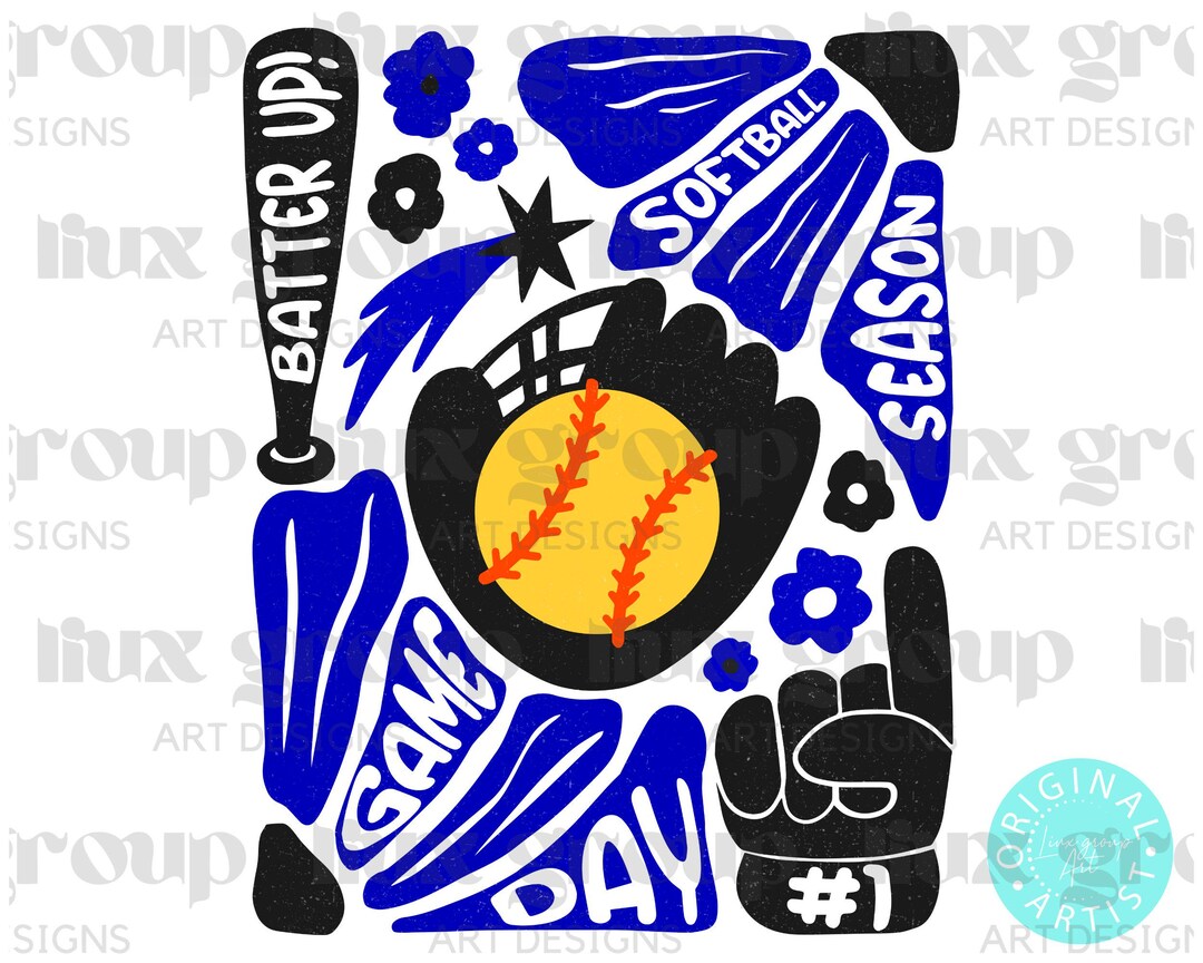 Softball Hand Drawn Blue and Black PNG, Game Day Softball Png, Softball ...
