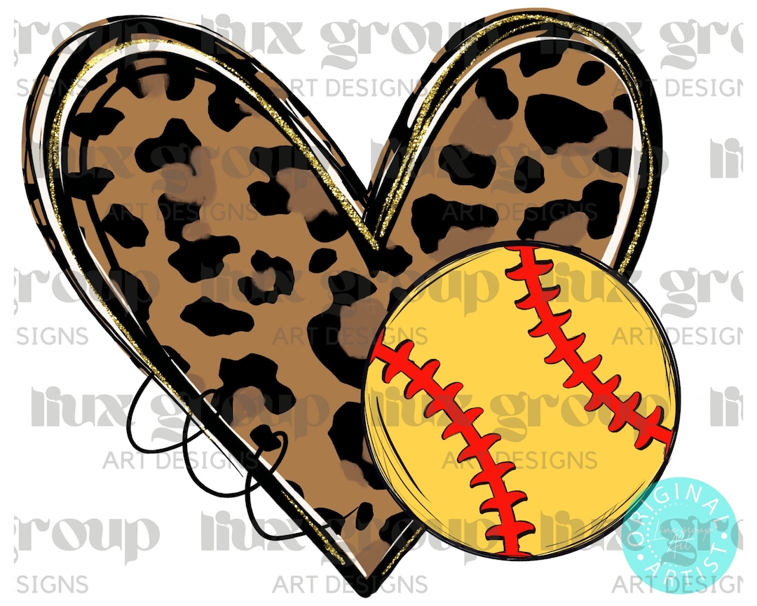 Leopard Heart Love Softball PNG, Softball Sublimation Design, Softball ...