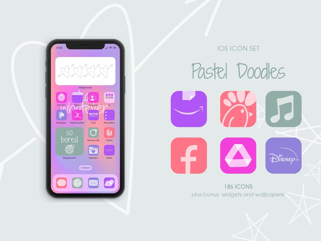 Pastel Doodle iPhone IOS App Icon Set - Etsy