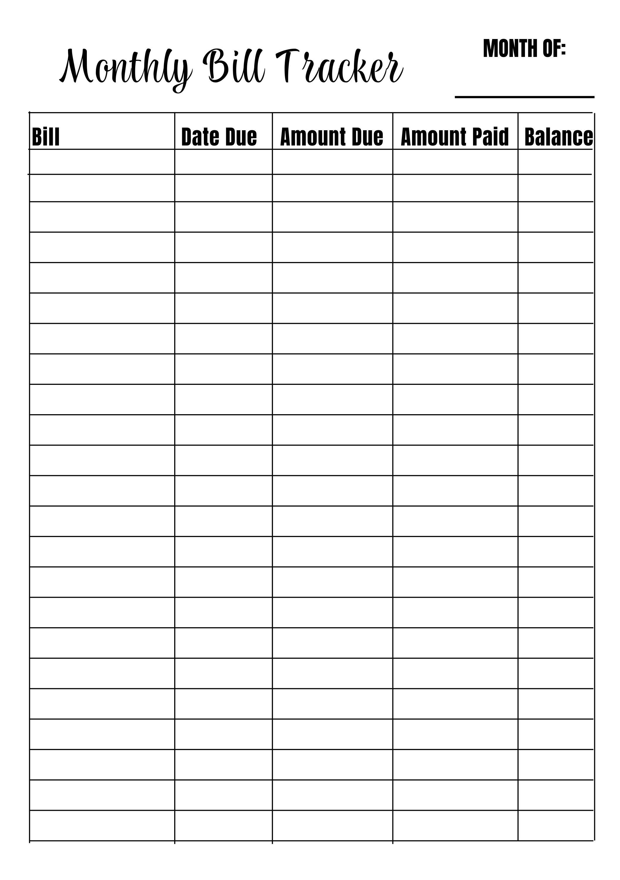 Monthly Bill Tracker Printable Simple | Bill Payment Tracker | Budget ...