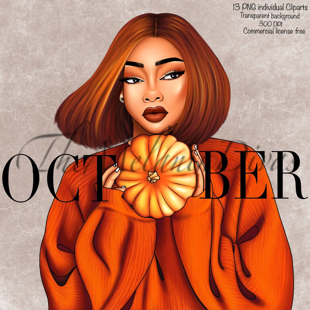 Black Girl Clipart, Black Girl October Theme Clipart, Pumpkin Clipart ...
