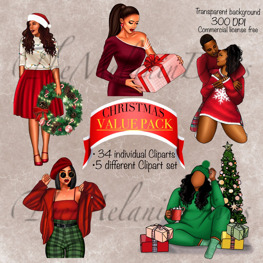 Christmas Value Pack, Christmas Clipart, Black Girl Christmas Clipart ...