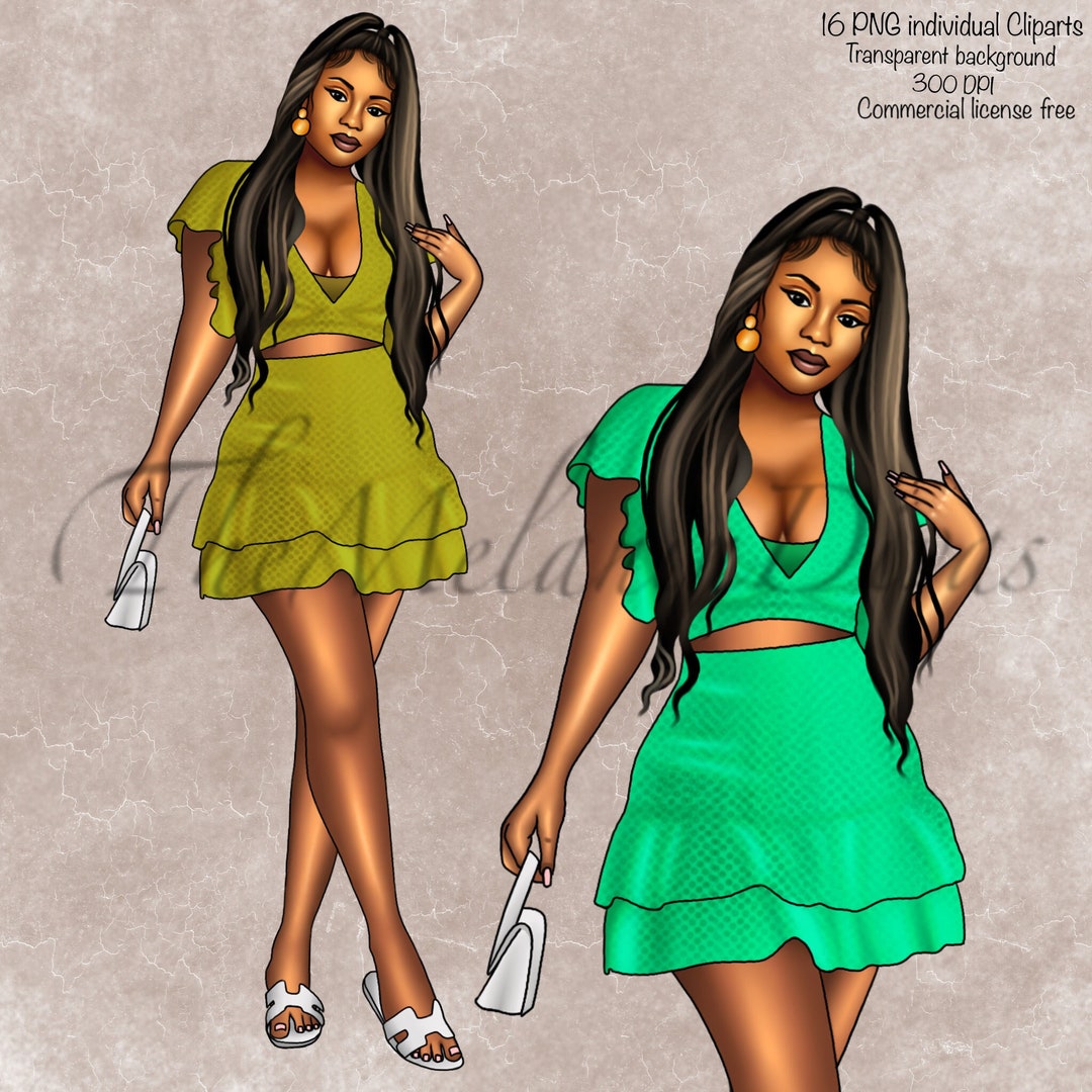Black Girl Clipart, Black Girl Summer Fashion Clipart, Black Woman ...