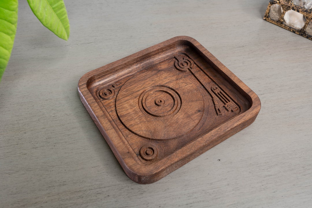 Vintage Record Player Inlay Jewelry Dish - Handcrafted Walnut Catch All ...