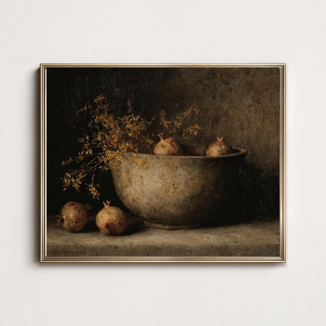 Vintage Pomegranate Still Life Print: Dark Academia Kitchen Art ...