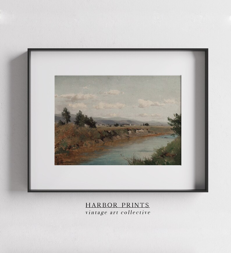 Rustic Landscape Art Print, Vintage Nature Oil Painting, Farmhouse ...