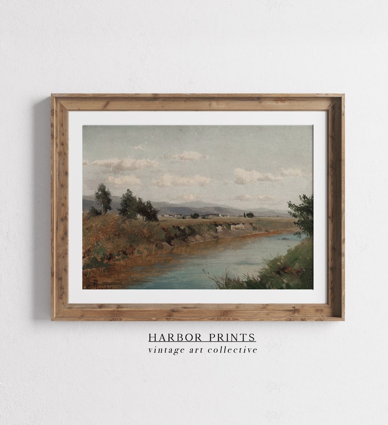Rustic Landscape Art Print, Vintage Nature Oil Painting, Farmhouse ...