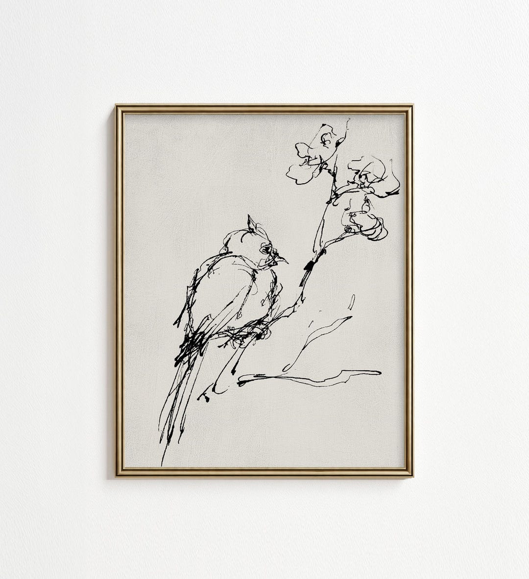 Minimal Songbird Drawing Printable Wall Art - Sketch Art Print, Vintage ...