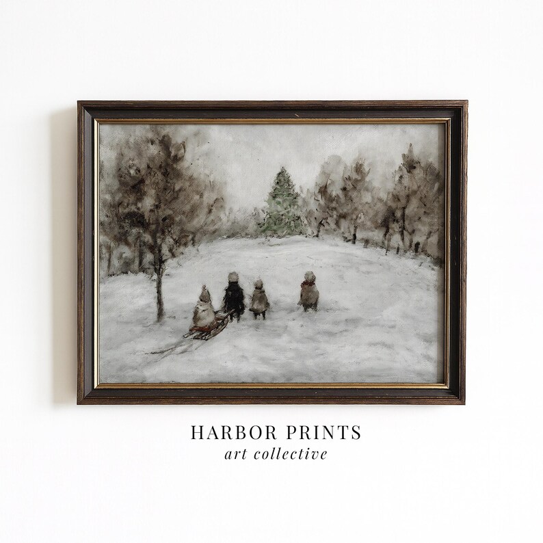 Vintage Winter Snow Scene With Children - Printable Wall Art, Snowy ...