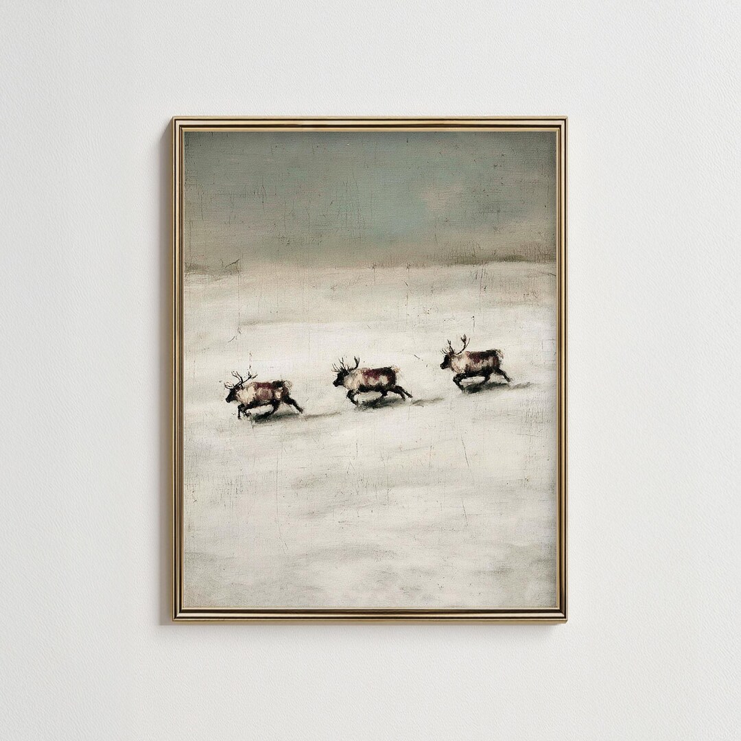 Reindeer in Snowy Landscape, Printable Wall Art - Moody Vintage Winter ...