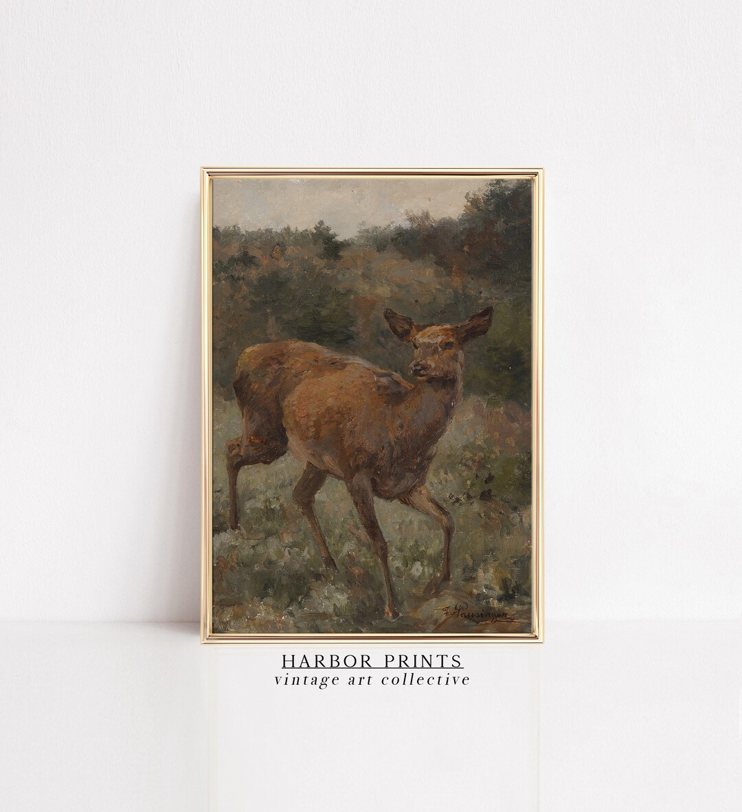 Vintage Deer Oil Painting, Nature Wildlife Wall Art, Antique Digital ...