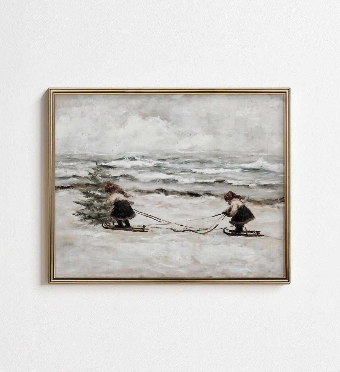 Vintage Winter Sledding Scene - Printable Snowy Landscape With Fir Tree ...