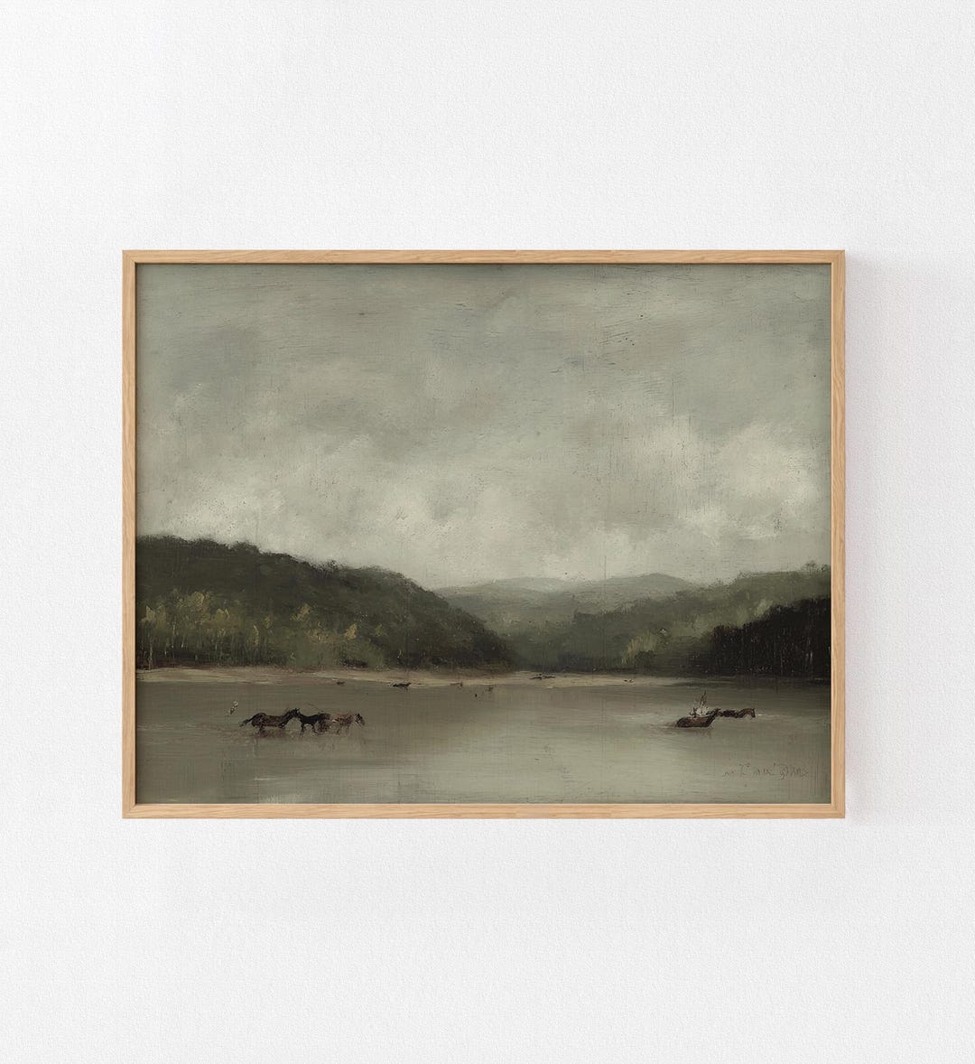 Vintage Lake Landscape Printable Wall Art - Misty River Scene, Rustic ...